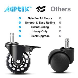 AGPtEK Office Chair Casters Heavy Duty with Screwdriver 2.5" Universal Fit, Safe Roller Wheel Replacement for Hardwood Floors Mat Carpet Tile Universal Fit - Set of 5 All with Brake System