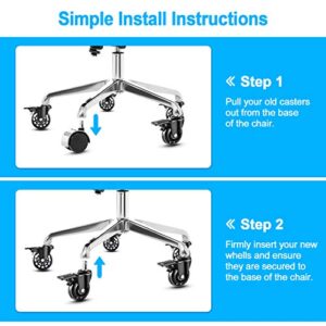 AGPtEK Office Chair Casters Heavy Duty with Screwdriver 2.5" Universal Fit, Safe Roller Wheel Replacement for Hardwood Floors Mat Carpet Tile Universal Fit - Set of 5 All with Brake System