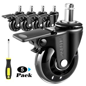 AGPtEK Office Chair Casters Heavy Duty with Screwdriver 2.5" Universal Fit, Safe Roller Wheel Replacement for Hardwood Floors Mat Carpet Tile Universal Fit - Set of 5 All with Brake System