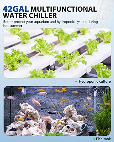 BAOSHISHAN Aquarium Chiller 42gal 1/10 HP Water Cooler Fish Tank Chiller Special Quiet Design Refrigeration Compressor for hydroponics Water weeds Jellyfish Coral Crystal Shrimp (42gal/160L)