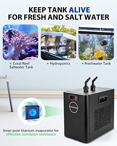 BAOSHISHAN Aquarium Chiller 42gal 1/10 HP Water Cooler Fish Tank Chiller Special Quiet Design Refrigeration Compressor for hydroponics Water weeds Jellyfish Coral Crystal Shrimp (42gal/160L)