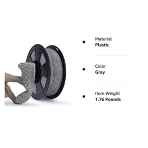 ZIRO TPU Filament 1.75mm,Flexible TPU Filament 1.75mm,3D Printer Filament 1.75mm TPU Flexible Filament 0.8KG Spool, Dimensional Accuracy +/- 0.05mm,Gray