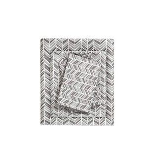 madison park essentials chevron printed ultra soft 4 piece sheet set, grey, queen