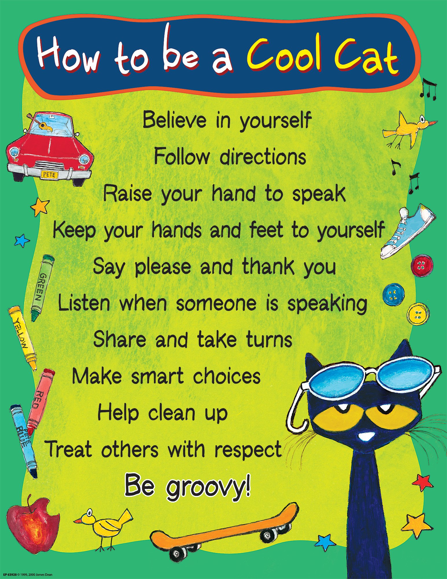 Edupress Pete The Cat How to be a Cool Cat Chart, Multicolor, EP63928