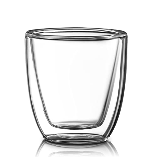 Glass Espresso Cups Set of 4 - Double Walled Espresso Cups 2.6 OZ - Wide Italian Style Clear Doppio Espresso Cup - Double Espresso Cups - Espresso Accessories Small Double Wall Expresso Coffee Cup