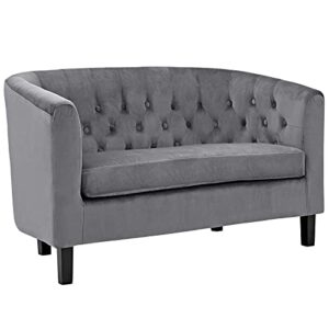 modway prospect velvet upholstered contemporary modern loveseat in gray