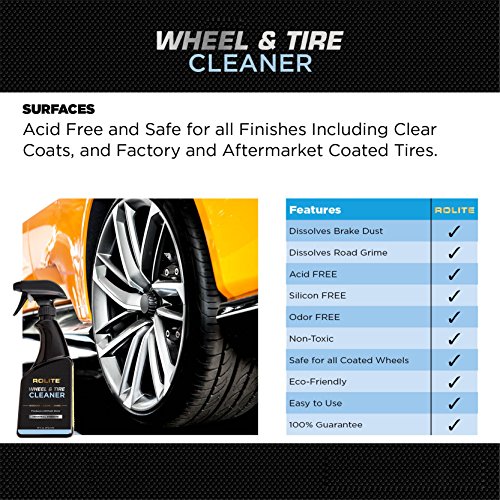 Rolite Wheel and Tire Cleaner (16 fl. oz.) - Acid Free and Safe for All Finishes Including Clear-Coats, Dissolves Brake Dust & Road Grime Instantly