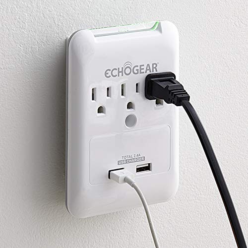 ECHOGEAR Outlet Extender Multiplug with 3 AC Outlets & 2 USB Ports – Low Profile Design Sits Just 1.1" from Wall - Protects Your Gear with 540 Joules of Surge Protection