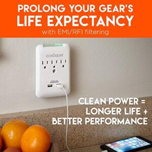 ECHOGEAR Outlet Extender Multiplug with 3 AC Outlets & 2 USB Ports – Low Profile Design Sits Just 1.1" from Wall - Protects Your Gear with 540 Joules of Surge Protection