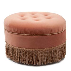 jennifer taylor home yolanda upholstered round accent ottoman, peach orange velvet with gold trim