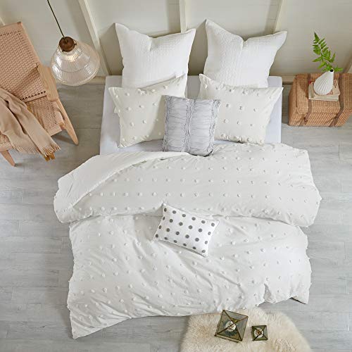 Urban Habitat Cotton Comforter Set - Jacquard Tufts Pompom Design All Season Bedding, Matching Shams, Decorative Pillows, King/California King (104 in x 92 in), Ivory 7 Piece