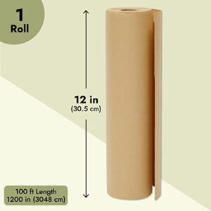 Kraft Paper Roll 12 x 1200 in, Plain Brown Shipping Paper for Gift Wrapping, Packing, DIY Crafts, Bulletin Board Easel (100 Feet)