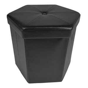 achim home furnishings collapsible storage hexagon - black faux leather 15x15x15