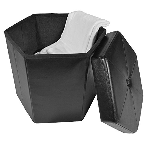 Achim Home Furnishings Collapsible Storage Hexagon - Black Faux Leather 15x15x15