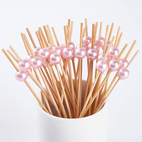 PuTwo Toothpicks for Cocktail Appetizers Fruits Dessert, 100 Count, Pink Pearls