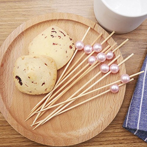 PuTwo Toothpicks for Cocktail Appetizers Fruits Dessert, 100 Count, Pink Pearls