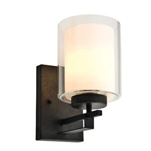 Design House 578153 Impala Traditional 1-Light Indoor Wall Light Dimmable with Double Glass for Bathroom Bedroom Hallway, Rustic Bronze