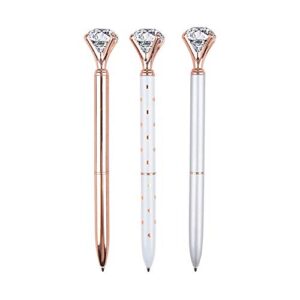 3 pcs rose gold pen with big diamond/crystal ，metal ballpoint pen，rose gold/silver office supplies，black ink (3pcs)