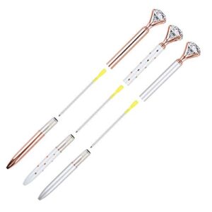 3 Pcs Rose Gold Pen with Big Diamond/Crystal ，Metal Ballpoint Pen，Rose Gold/Silver Office Supplies，Black Ink (3pcs)