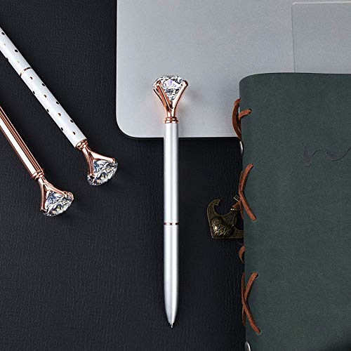 3 Pcs Rose Gold Pen with Big Diamond/Crystal ，Metal Ballpoint Pen，Rose Gold/Silver Office Supplies，Black Ink (3pcs)