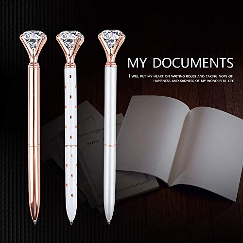 3 Pcs Rose Gold Pen with Big Diamond/Crystal ，Metal Ballpoint Pen，Rose Gold/Silver Office Supplies，Black Ink (3pcs)