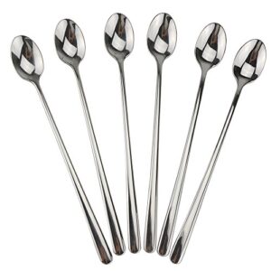 long handle spoon, 9-inch ice tea spoon, dealight premium 18/10 stainless steel iced teaspoon for mixing, cocktail stirring, tea, coffee, milkshake, cold drink, set of 6 (heavy duty)