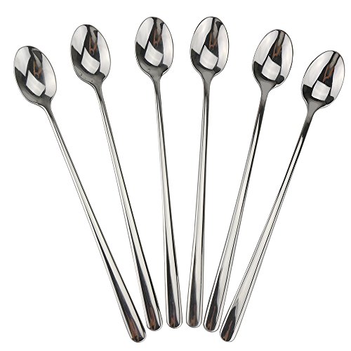 Long Handle Spoon, 9-inch Ice Tea Spoon, DEALIGHT Premium 18/10 Stainless Steel Iced Teaspoon for Mixing, Cocktail Stirring, Tea, Coffee, Milkshake, Cold Drink, Set of 6 (Heavy Duty)