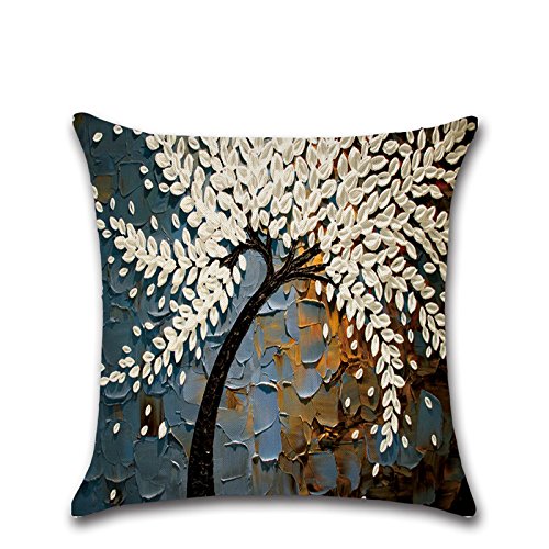 Calcifer 18 x18 Inch (45x45cm) Oil Painting Tree Durable Cotton Linen Throw Pillows Sheel Case Cushion Covers for Home Sofa Decorative (Set of 4)