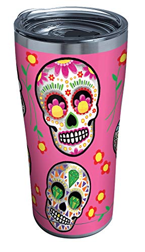 Tervis Sugar Skulls Stainless Steel Tumbler with Clear and Black Hammer Lid 20oz, Silver