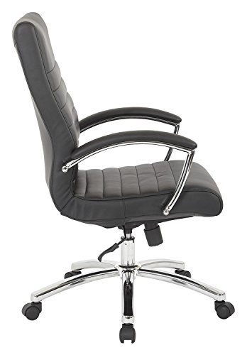 Office Star FL Series Executive Faux Leather Adjustable Office Chair with Built-in Lumbar Support, Mid-Back, Black