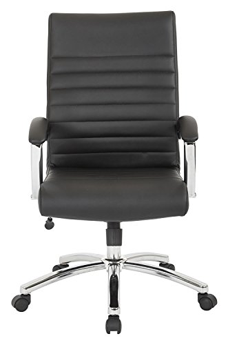 Office Star FL Series Executive Faux Leather Adjustable Office Chair with Built-in Lumbar Support, Mid-Back, Black