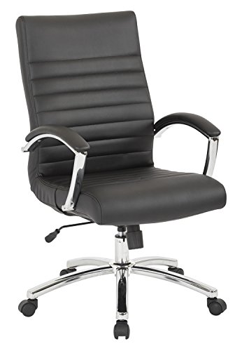 Office Star FL Series Executive Faux Leather Adjustable Office Chair with Built-in Lumbar Support, Mid-Back, Black