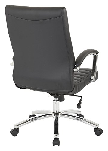 Office Star FL Series Executive Faux Leather Adjustable Office Chair with Built-in Lumbar Support, Mid-Back, Black