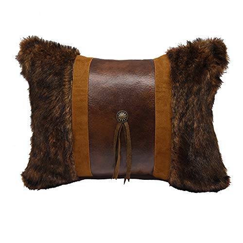 H HIEND ACCENTS Faux Fur Pillow w Concho and Fringe , 16X21