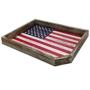 mygift american flag design serving tray - rustic torched wood decorative display ottoman coffee table tray