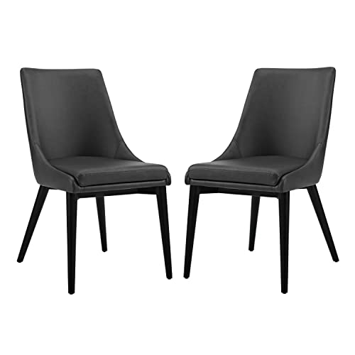 Modway Viscount Mid-Century Modern Faux Leather Upholstered Two Dining Chairs in Black