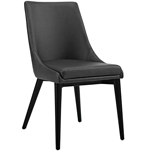 Modway Viscount Mid-Century Modern Faux Leather Upholstered Two Dining Chairs in Black