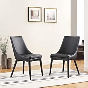 Modway Viscount Mid-Century Modern Faux Leather Upholstered Two Dining Chairs in Black