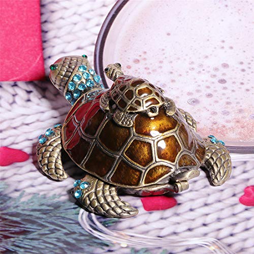 Waltz&F Turtle Trinket Jewelry Box with Sparkling Light Green Crystals,Hinged Trinket Box Hand-painted Figurine Collectible Ring Holder