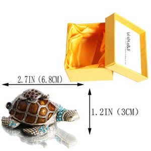 Waltz&F Turtle Trinket Jewelry Box with Sparkling Light Green Crystals,Hinged Trinket Box Hand-painted Figurine Collectible Ring Holder