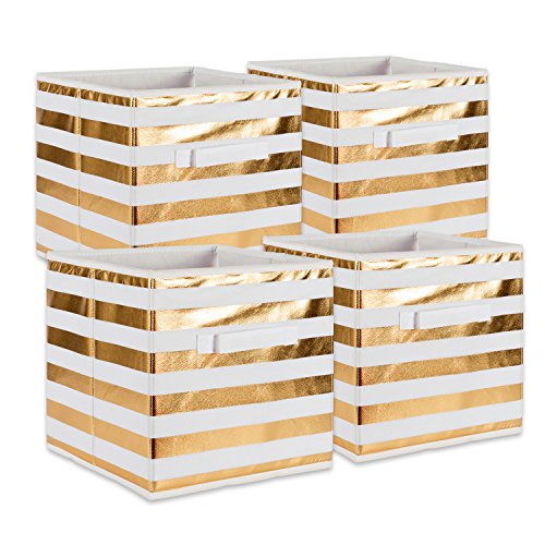 DII Non Woven Polyester, Metallic Stripes Storage Bin, Gold, Small (4)