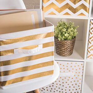 DII Non Woven Polyester, Metallic Stripes Storage Bin, Gold, Small (4)