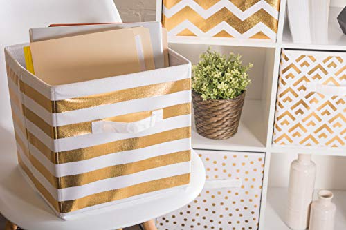 DII Non Woven Polyester, Metallic Stripes Storage Bin, Gold, Small (4)