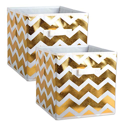 DII Non Woven Polyester, Metallic Chevron Storage Bin, Gold, Small Set of 2