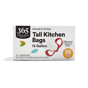 365 by whole foods market, bag kitchen tall drawstring flextra 13gl 38count, 38 count