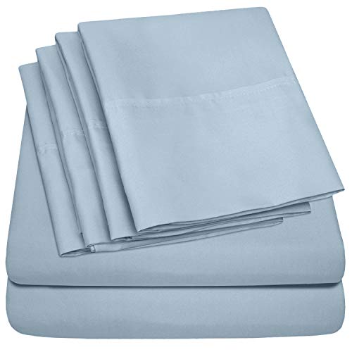 King Size Bed Sheets - 6 Piece 1500 Supreme Collection Fine Brushed Microfiber Deep Pocket King Sheet Set Bedding - 2 Extra Pillow Cases, Great Value, King, Misty Blue