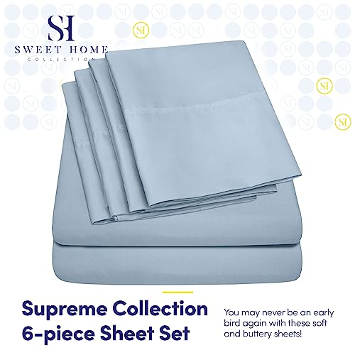 King Size Bed Sheets - 6 Piece 1500 Supreme Collection Fine Brushed Microfiber Deep Pocket King Sheet Set Bedding - 2 Extra Pillow Cases, Great Value, King, Misty Blue