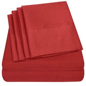 queen sheets red - 6 piece 1500 supreme collection fine brushed microfiber deep pocket queen sheet set bedding - 2 extra pillow cases, great value, queen, samba red