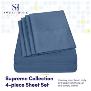 Twin XL Size Bed Sheets - 4 Piece 1500 Supreme Collection Fine Brushed Microfiber Deep Pocket Twin X-Large Sheet Set Bedding - 1 EXTRA PILLOW CASES, GREAT VALUE, Twin XL, Denim