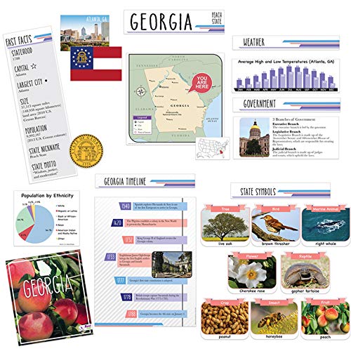 Eureka Capstone Georgia State Bulletin Board for Teachers Classroom Decorations Set, 5pc, 17'' W x 24'' H